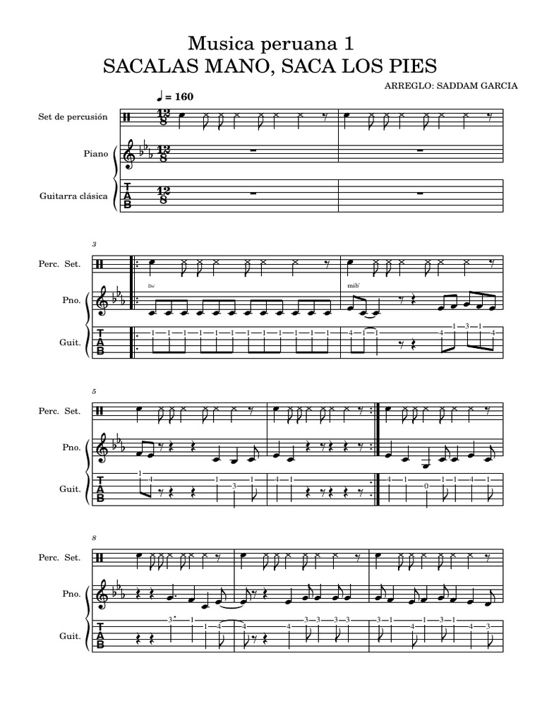Partitura "Saca la Mano" para Niños | PDF | Composiciones Musicales ...