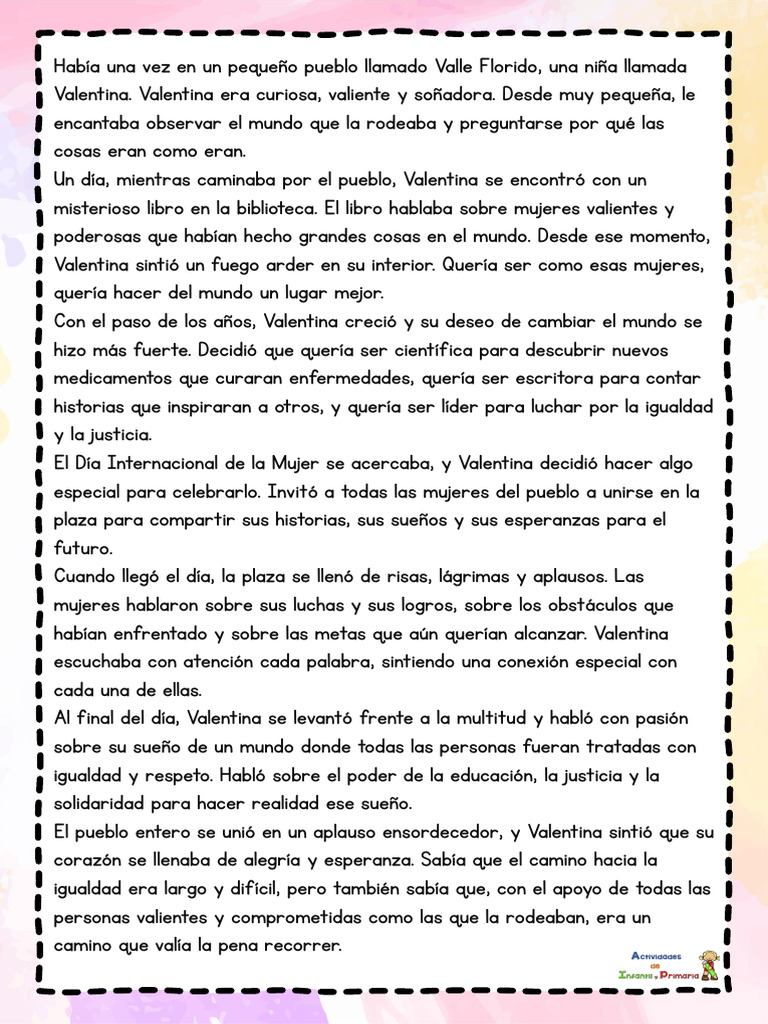 Comprension Lectora Cuento Dia Internacional de La Mujer | PDF ...