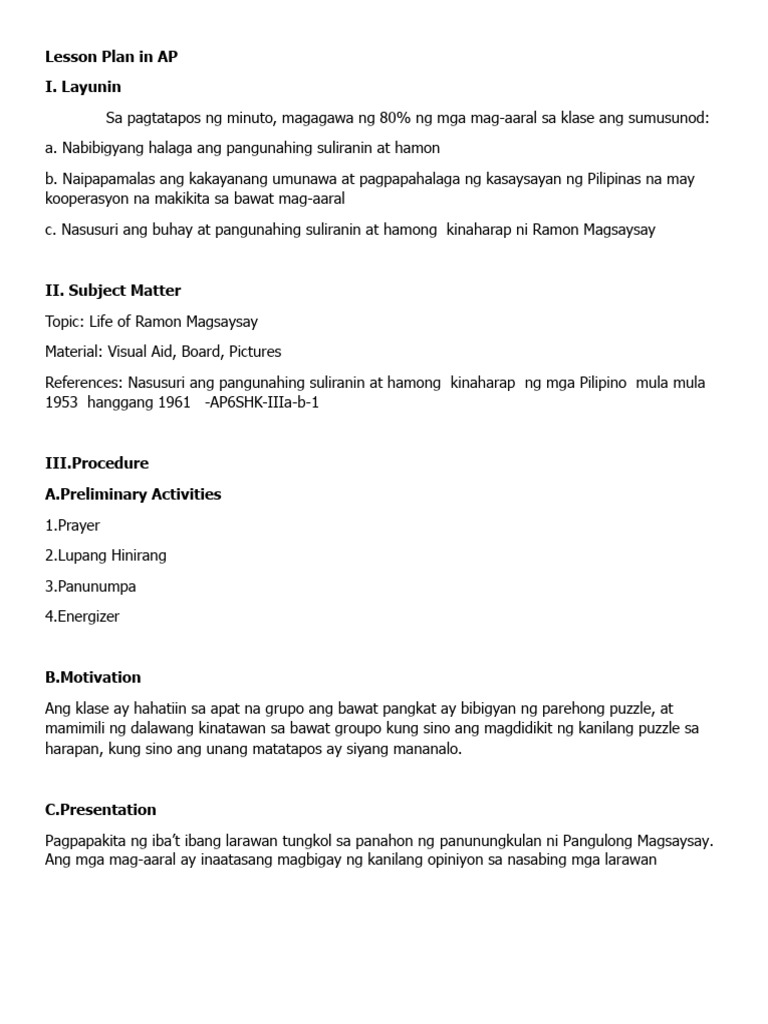 Lesson Plan in AP | PDF