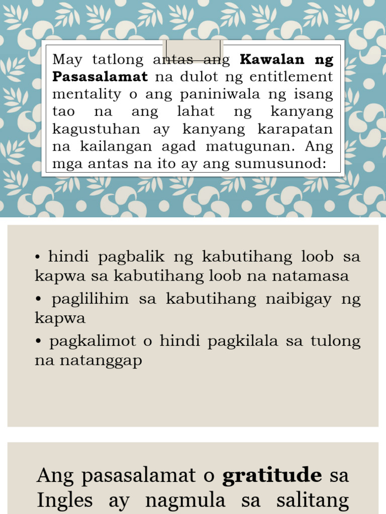 Week 3 - Mapagpasalamat at Entitlement Mentality | PDF