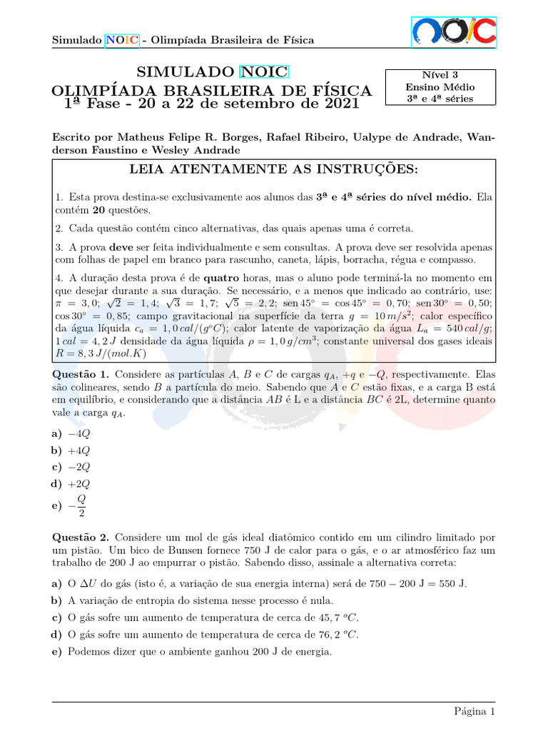Simulado P1 Nivel 3 | PDF | Ondas | Temperatura