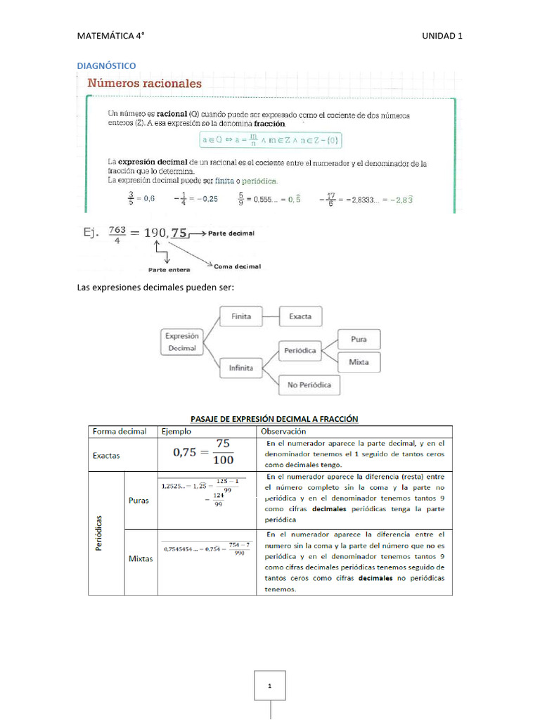 Matem-Tica 4 Diagn-Stico y Unidad 1 - 2024 | Descargar gratis PDF | Números | Objetos matemáticos