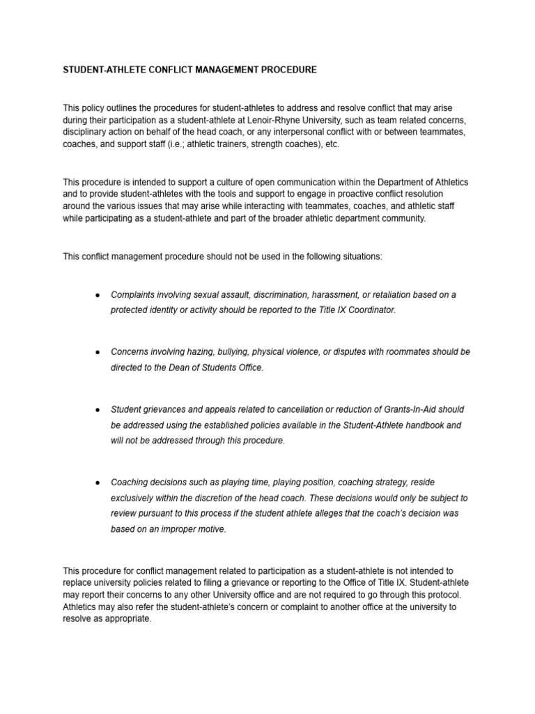 Student-Athlete Conflict Management Procedure | PDF