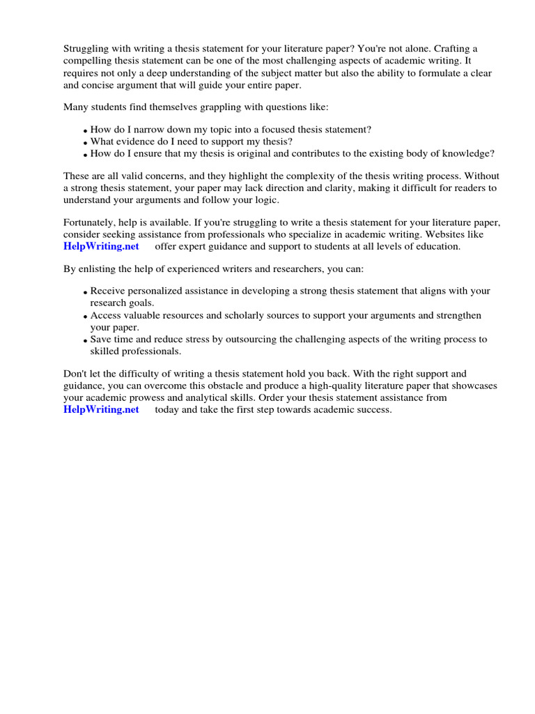 Thesis Statement Literature Paper | PDF | Essays | Thesis