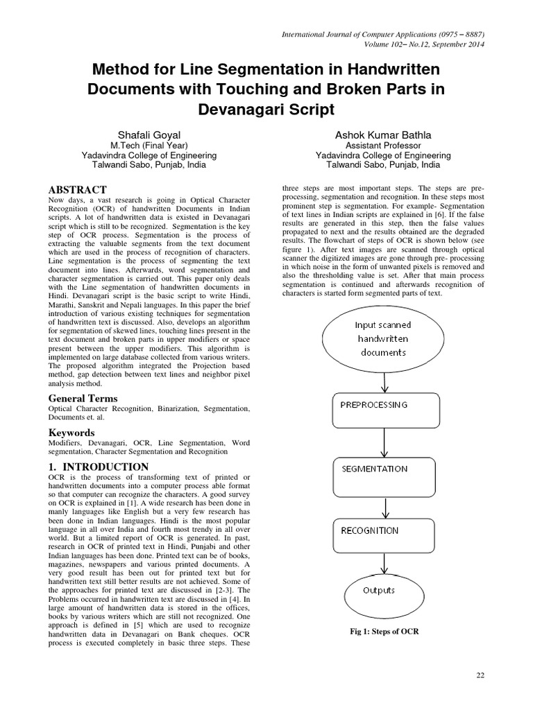 Method For Line Segmentation In Handwrit Pdf Optical Character Recognition Image Segmentation