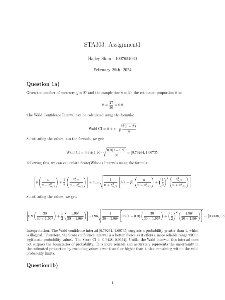 Assignment 1 | PDF | Confidence Interval | Probability And Statistics