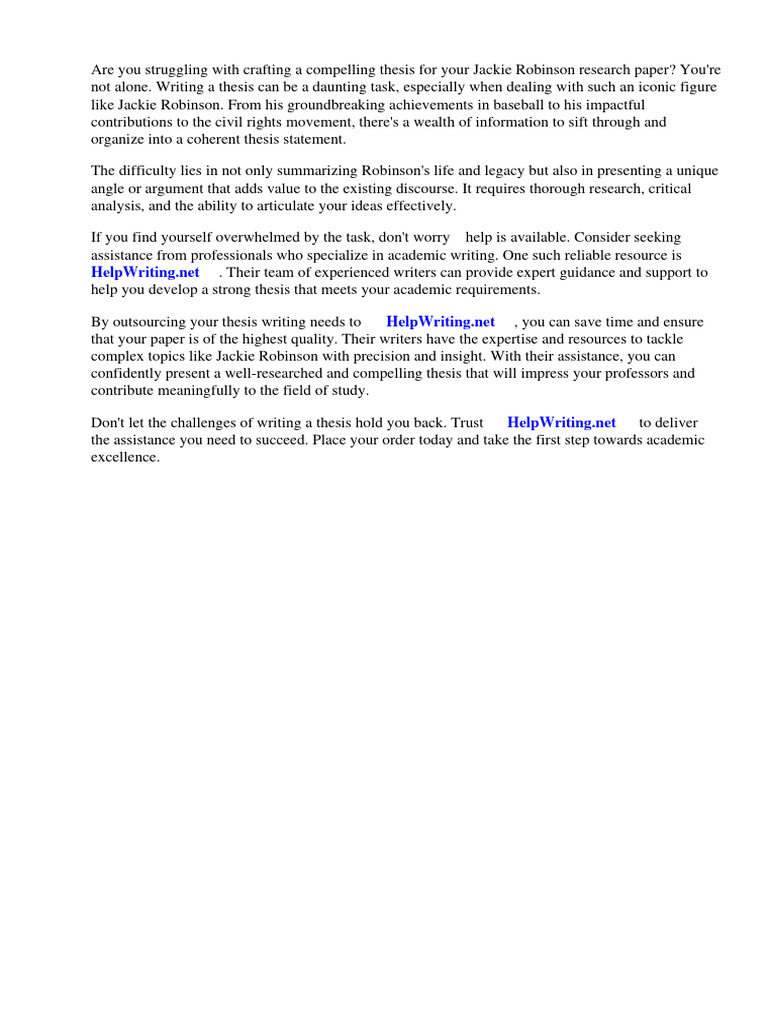 Jackie Robinson Research Paper Thesis | PDF | Jackie Robinson