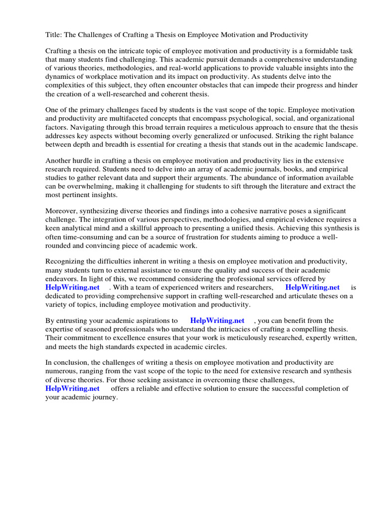 Thesis On Employee Motivation and Productivity | PDF | Motivational ...