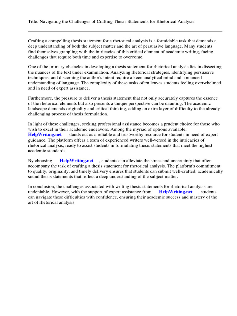 Thesis Statements For Rhetorical Analysis | PDF | Rhetoric | Essays