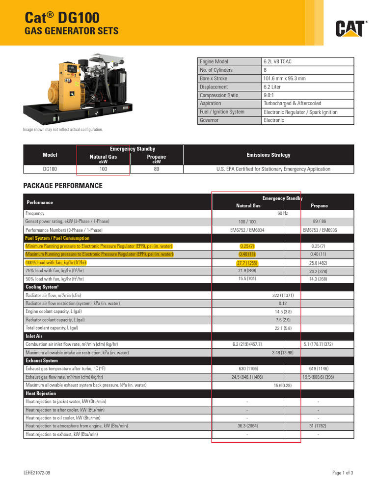 CAT DG100 Tech Specs LEHE21072-09 | PDF