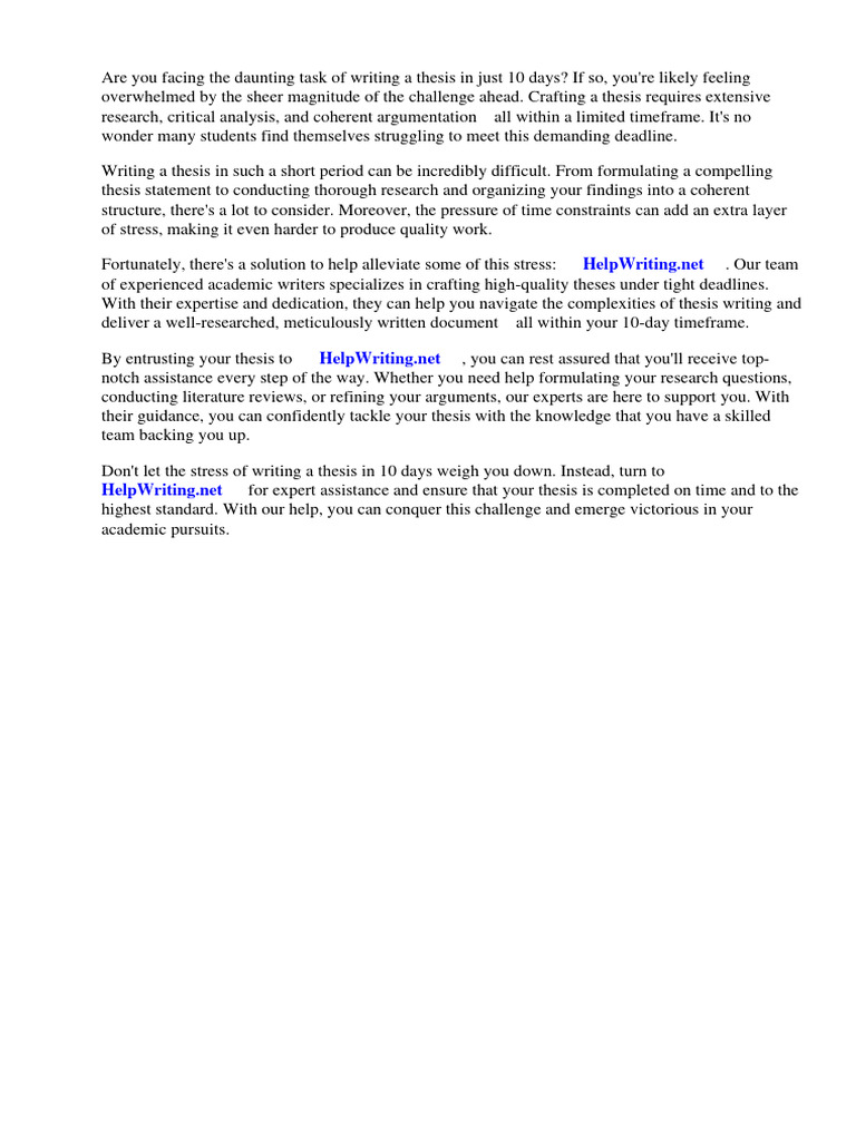 Writing A Thesis in 10 Days | PDF | Thesis | Essays