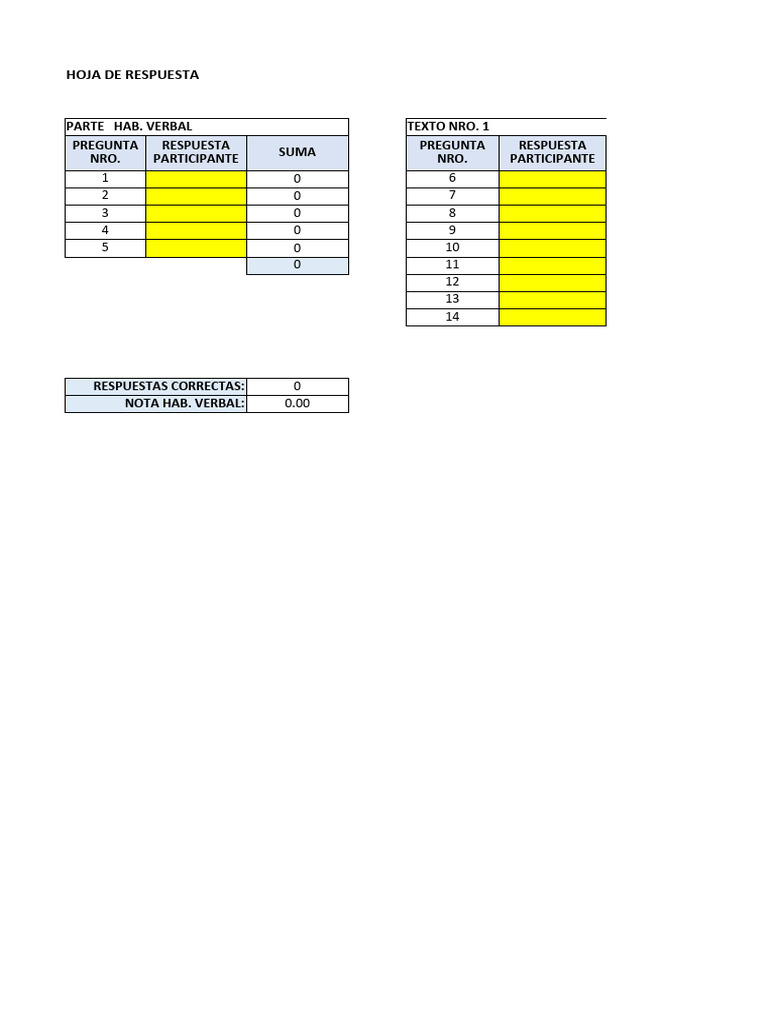 Hoja de Respuestas Modelo Simulacro 2022 Con (Resp Automaticas) | PDF