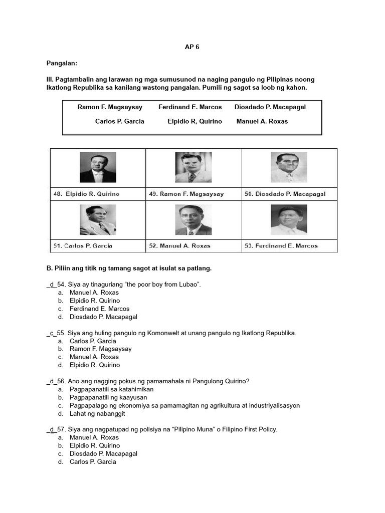 Ap 6 Reviewer 2 Answer Key Pdf