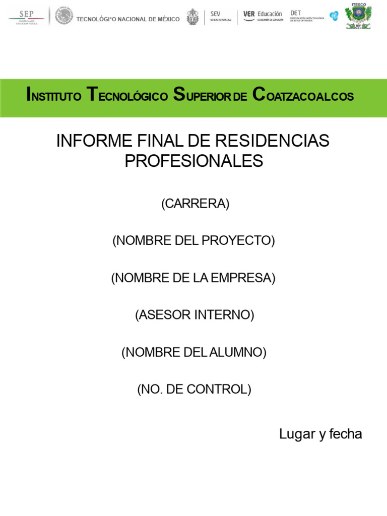 Portada Informe Final de Residencia | PDF