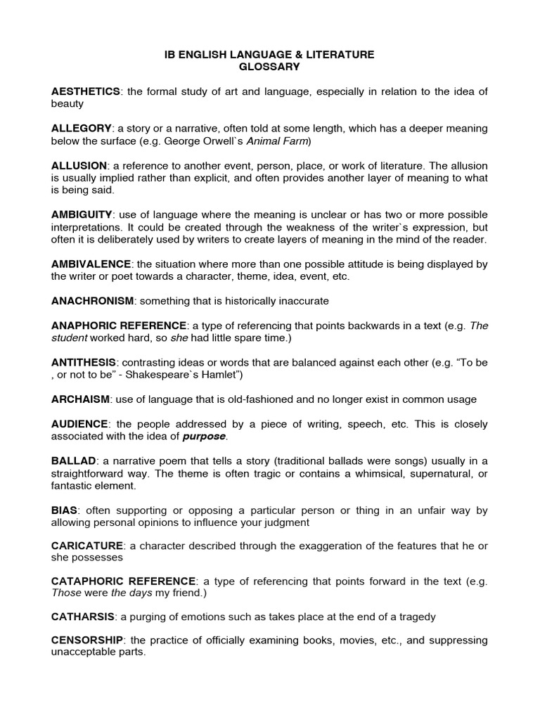 Lang Lit Glossary | PDF | Word | Linguistics