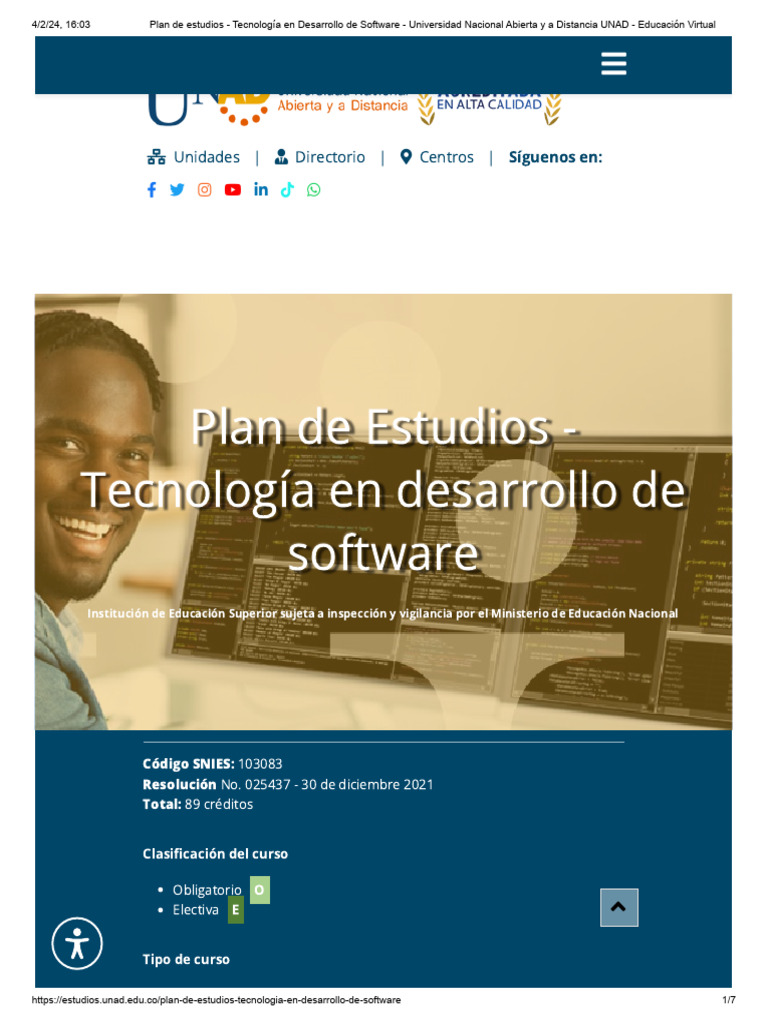 Plan de estudios - Tecnología en Desarrollo de Software - Universidad Nacional Abierta y a ...