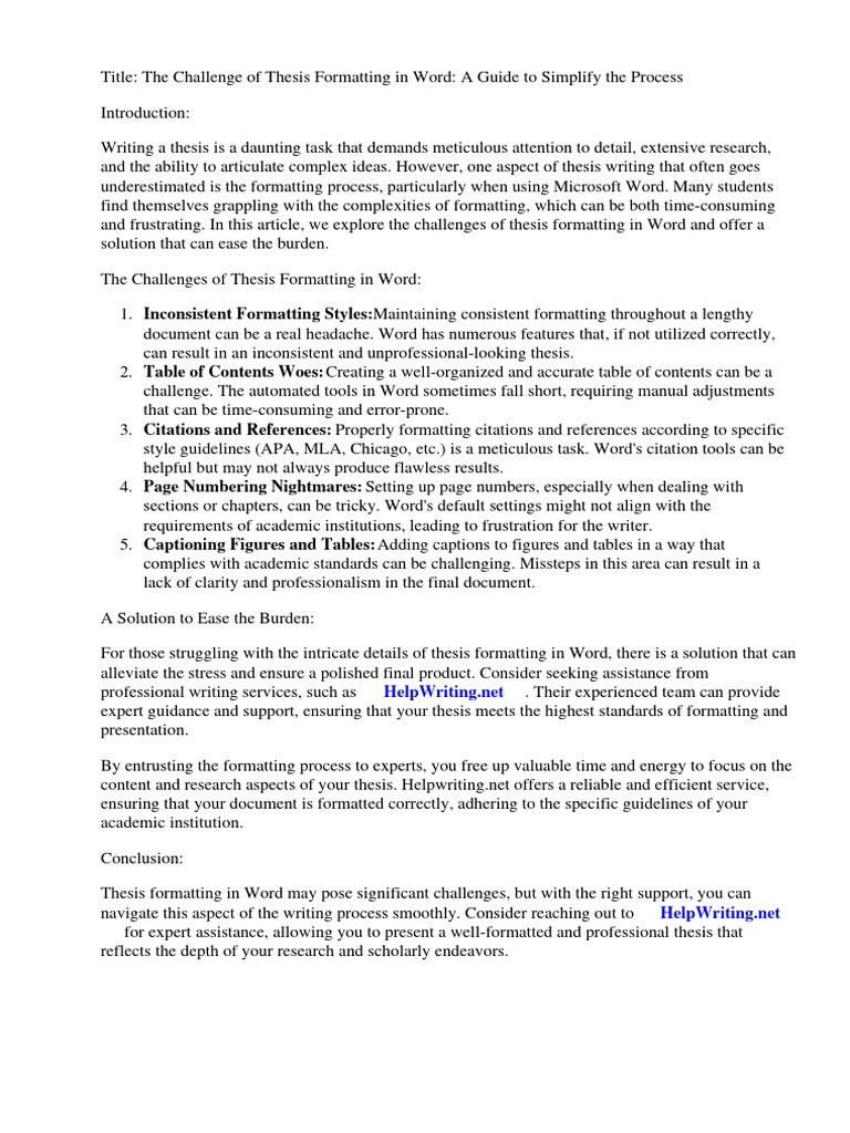 Thesis Formatting in Word | PDF | Thesis | Microsoft Word