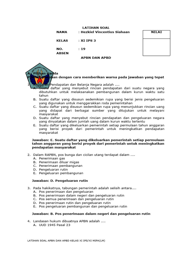 Latihan Soal Apbn Dan Apbd | PDF | Pengelolaan Keuangan & Uang