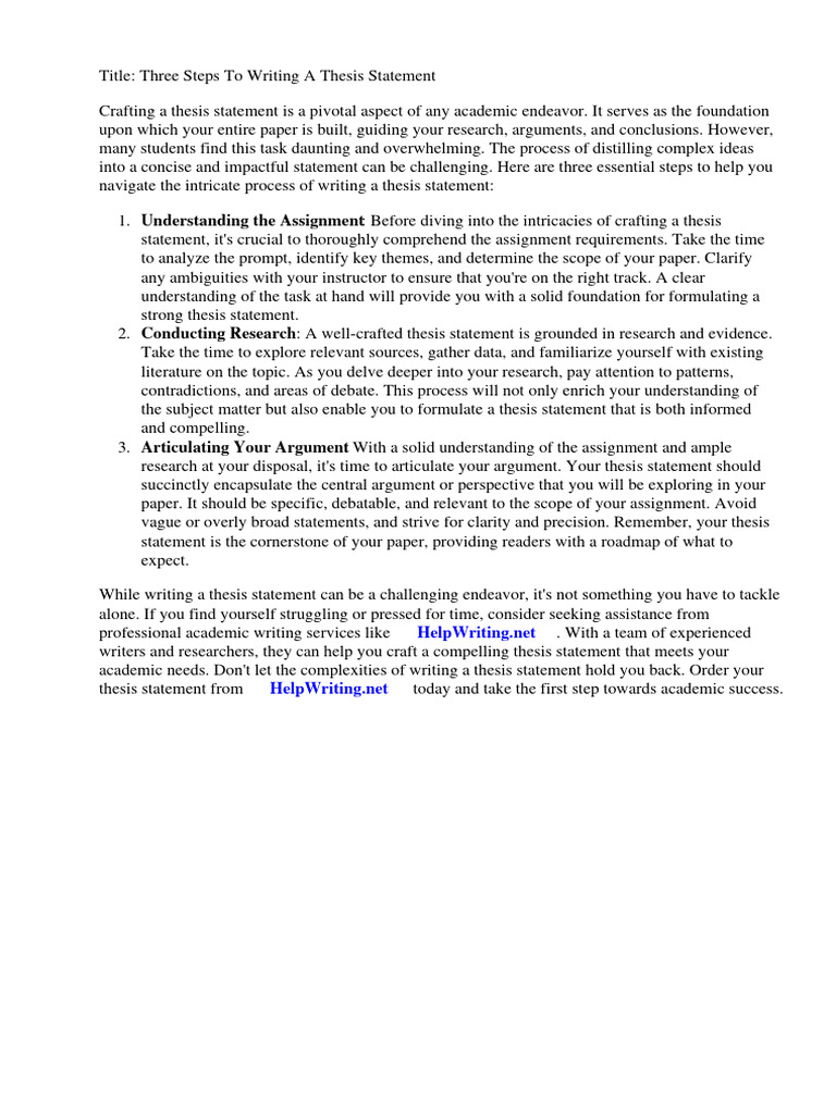 Three Steps To Writing A Thesis Statement | PDF | Thesis | Essays