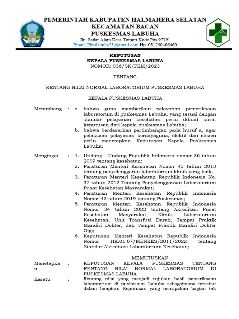 3.9 SK Tentang Rentang Nilai Normal Laboratorium | PDF