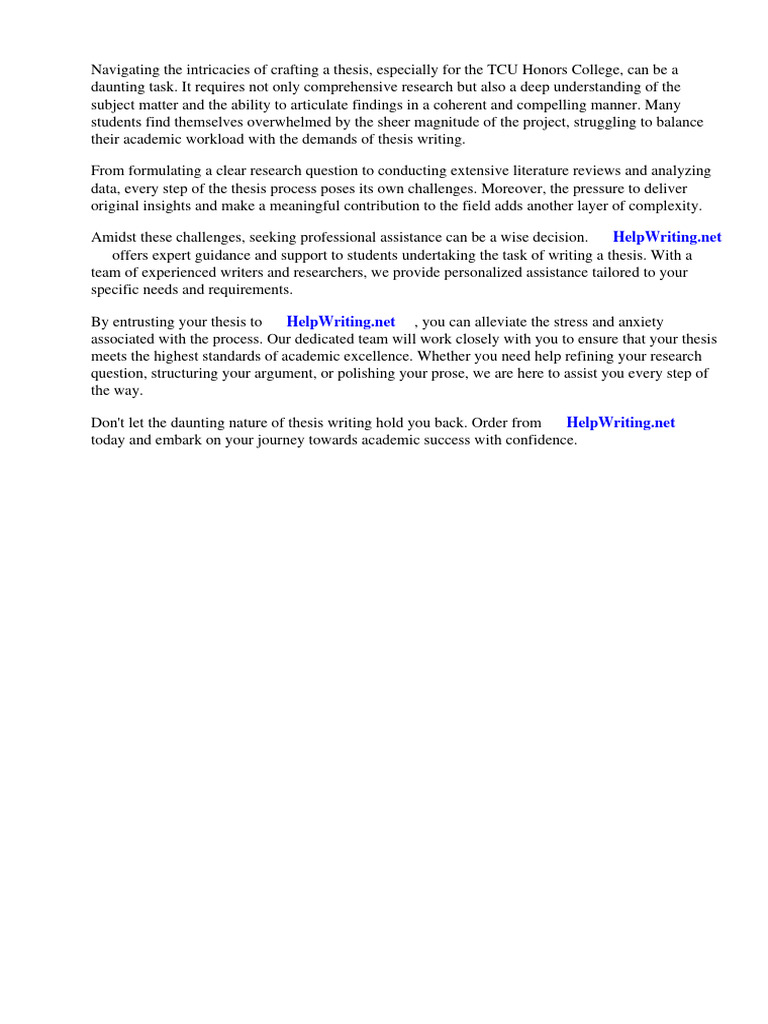 Tcu Honors College Thesis | PDF | Thesis | Neuroscience