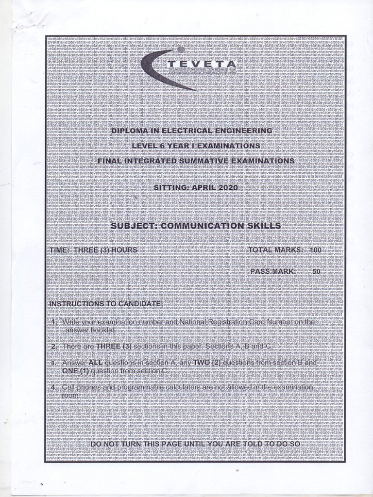 Diploma in Electrical Engineering Level I April 2020 | PDF