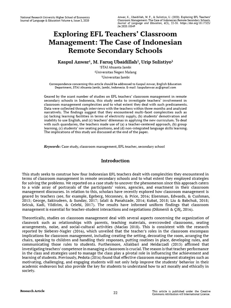 Exploring EFL Teachers' Classroom - 2020 | PDF | Classroom Management ...