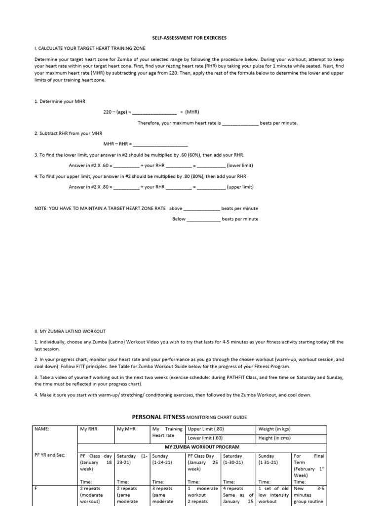 SELF Assessment For Exercises and Monitoring Chart | Download Free PDF ...