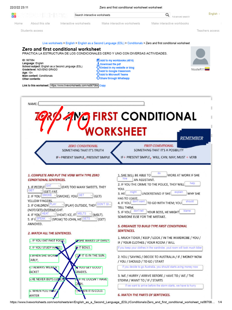 Zero and First Conditional Worksheet Worksheet | PDF | English As A ...