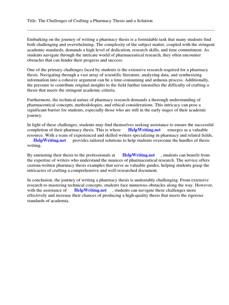 Pharmacy Thesis Example | Download Free PDF | Pharmacy | Pharmacology