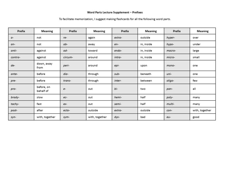 Prefixes and Their Meanings Guide | PDF