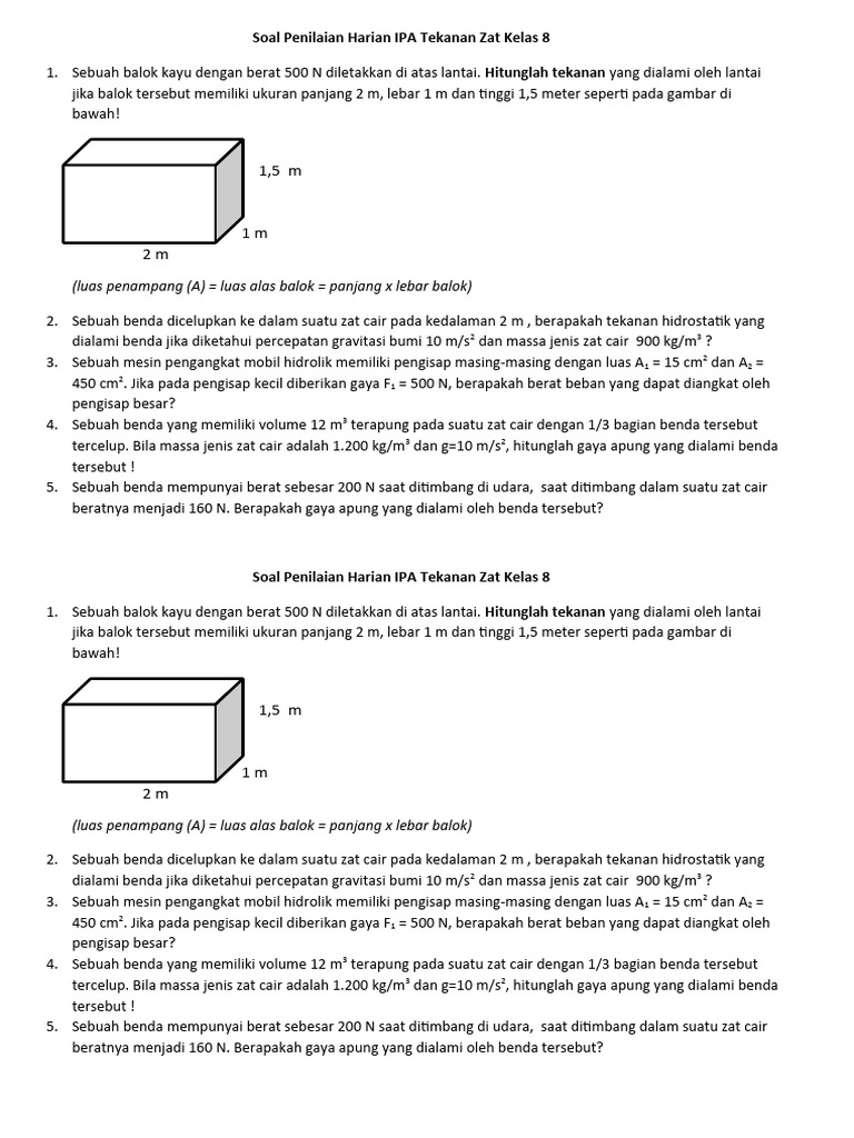 Soal Tekanan Zat Padat Kelas 8 | PDF | Seni