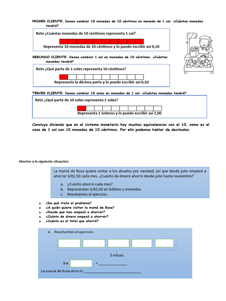 Ejercicios de Números Decimales y Ahorro | PDF | Dinero | Decimal