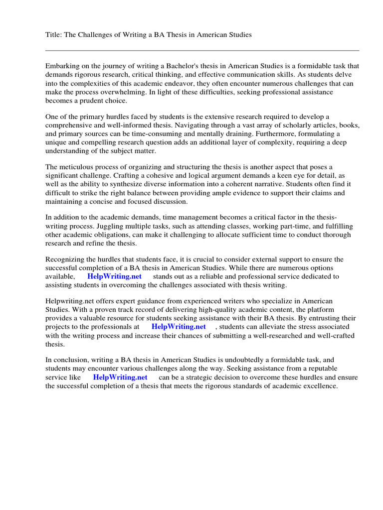 Ba Thesis American Studies | PDF | Thesis | Ethiopia