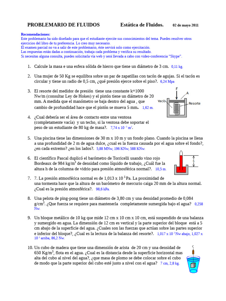 Prob Fluid e Static | PDF | Pascal (Unidad) | Presión