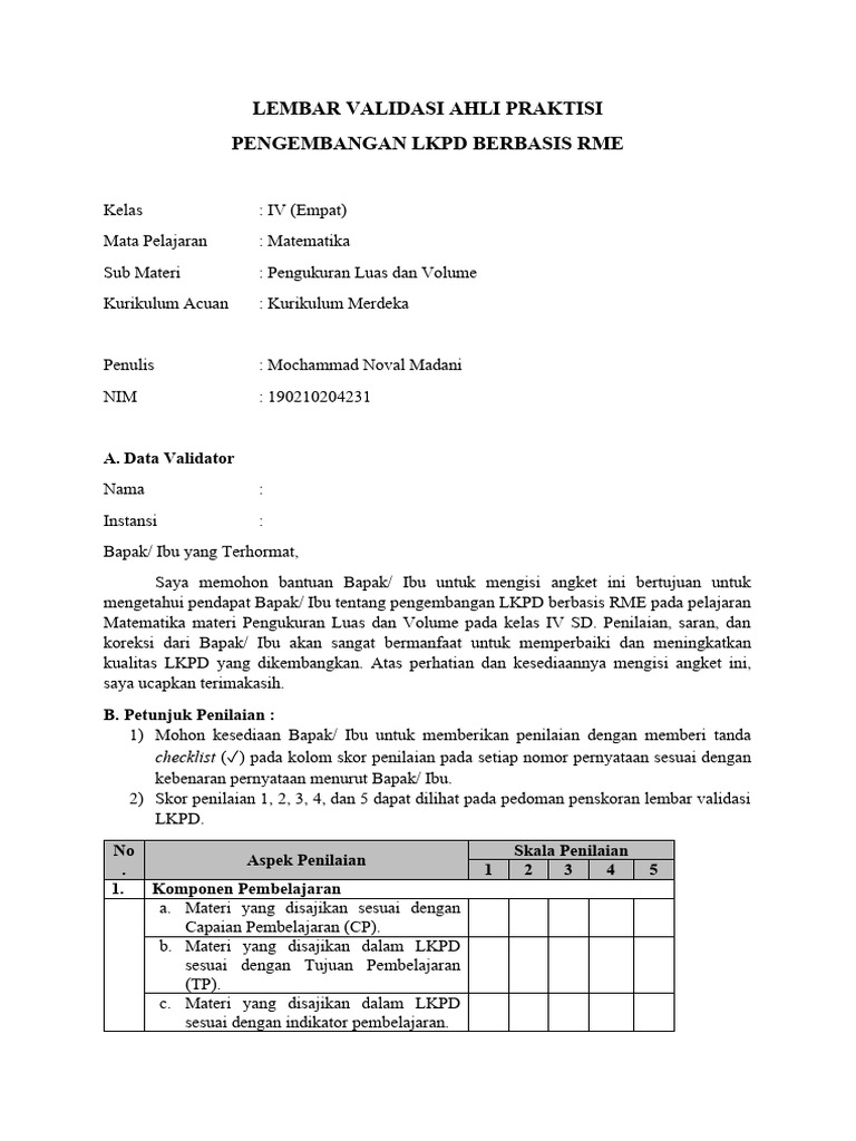 Lembar Validasi LKPD Guru (Ahli Praktisi) | PDF
