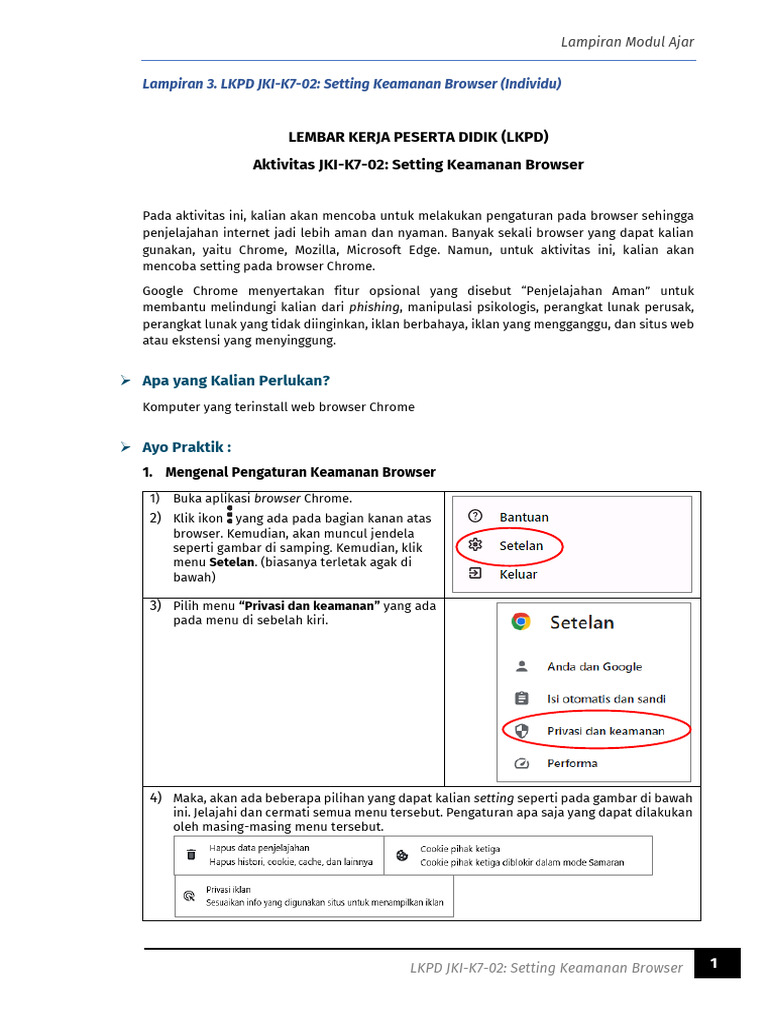 LKPD JKI-K7-02 - Setting Keamanan Browser | PDF | Komputer