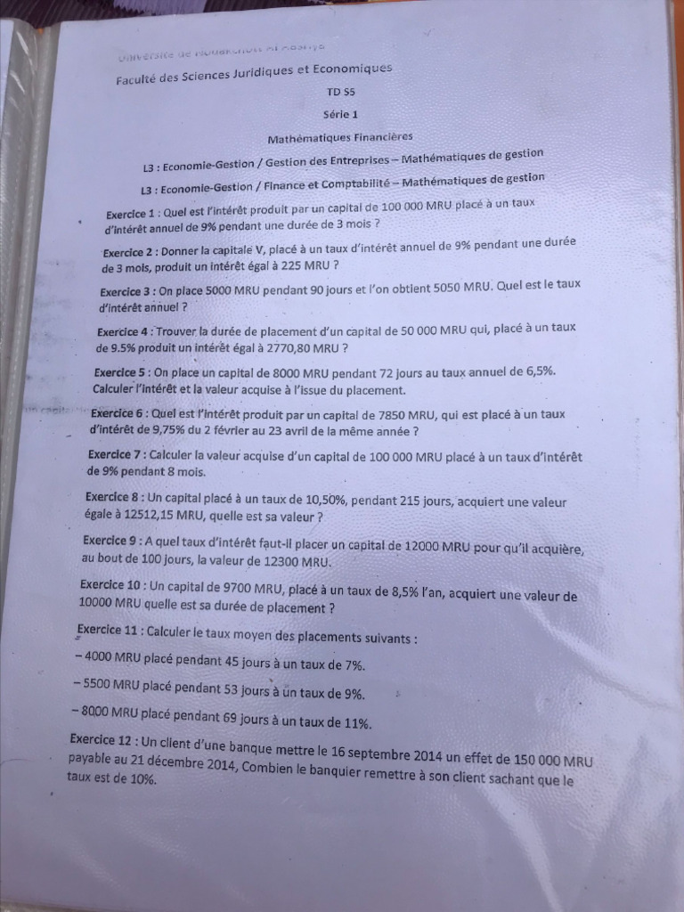 TD Math Et Correction UNEM | PDF