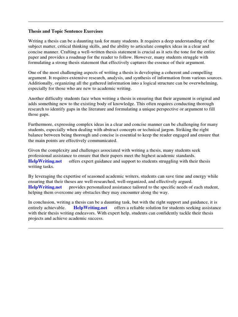 Thesis and Topic Sentence Exercises | PDF | Essays | Paragraph