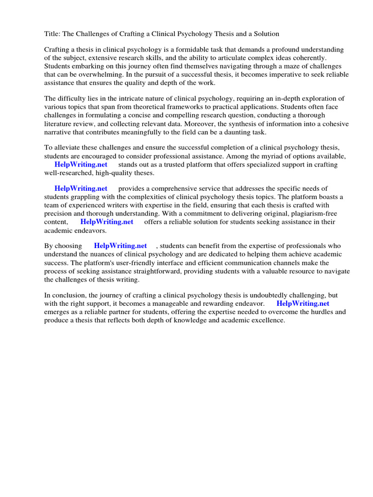 Clinical Psychology Thesis Topics List | PDF | Psychology | Essays