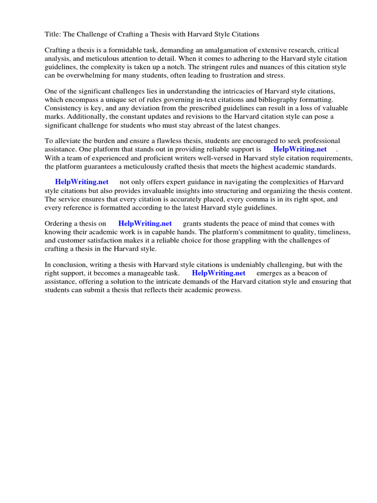 Harvard Thesis Writing Challenges | PDF | Citation | Apa Style