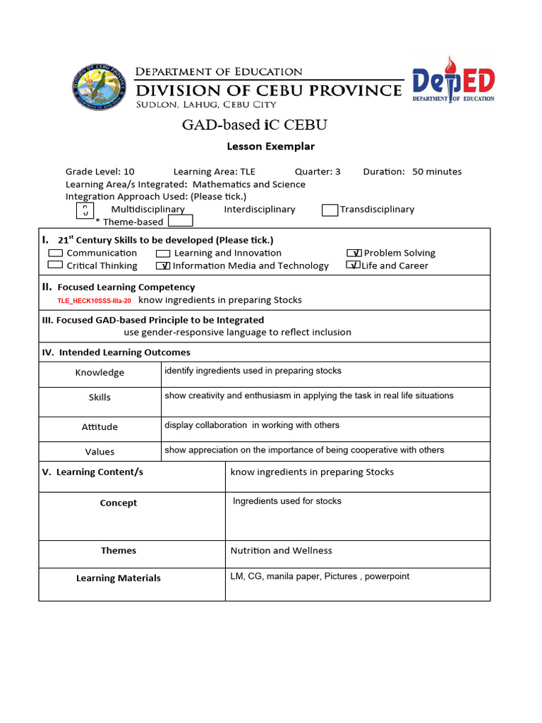 TLE Grade 10: Stocks Preparation Lesson | PDF | Stock (Food) | Celery