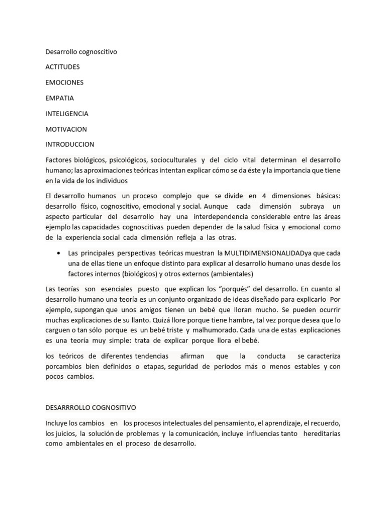 Desarrollo Cognoscitivo EXPOSICION | PDF | Las emociones | Pensamiento