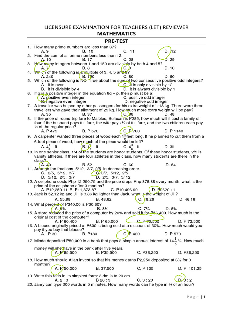 Pre Test Math | PDF | Triangle | Elementary Mathematics