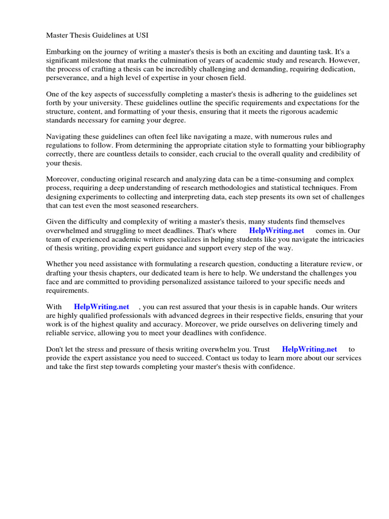 Master Thesis Guidelines Usi | PDF | Thesis | Methodology