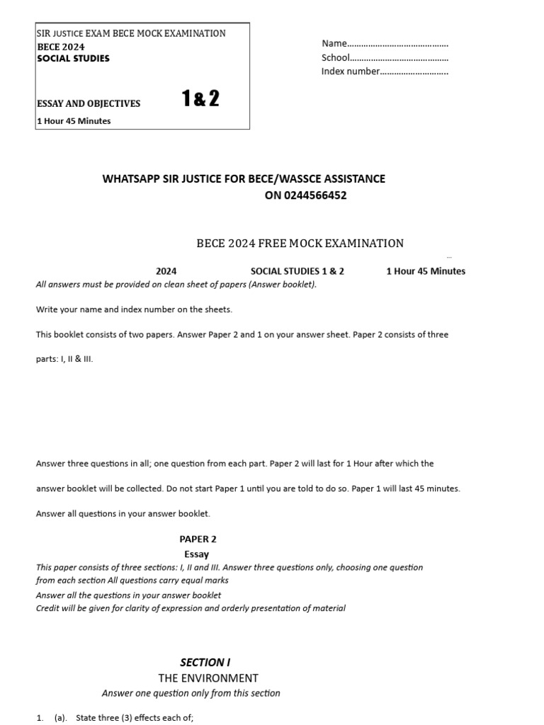 Bece 2024 Social Studies Mock | PDF | Ghana | Entrepreneurship Bece 2024 Social Studies Mock | PDF | Ghana | Entrepreneurship