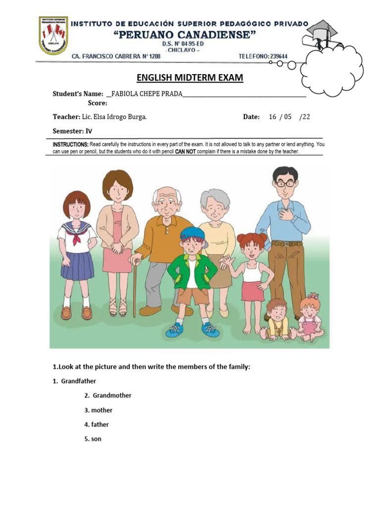 English Midterm Exam: Family & Grammar | PDF | Grandparent | Human ...