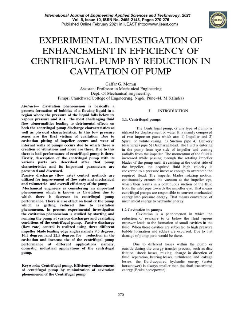 Experimental Investigation of Enhancement in Efficiency of Centrifugal Pump by Reduction in ...