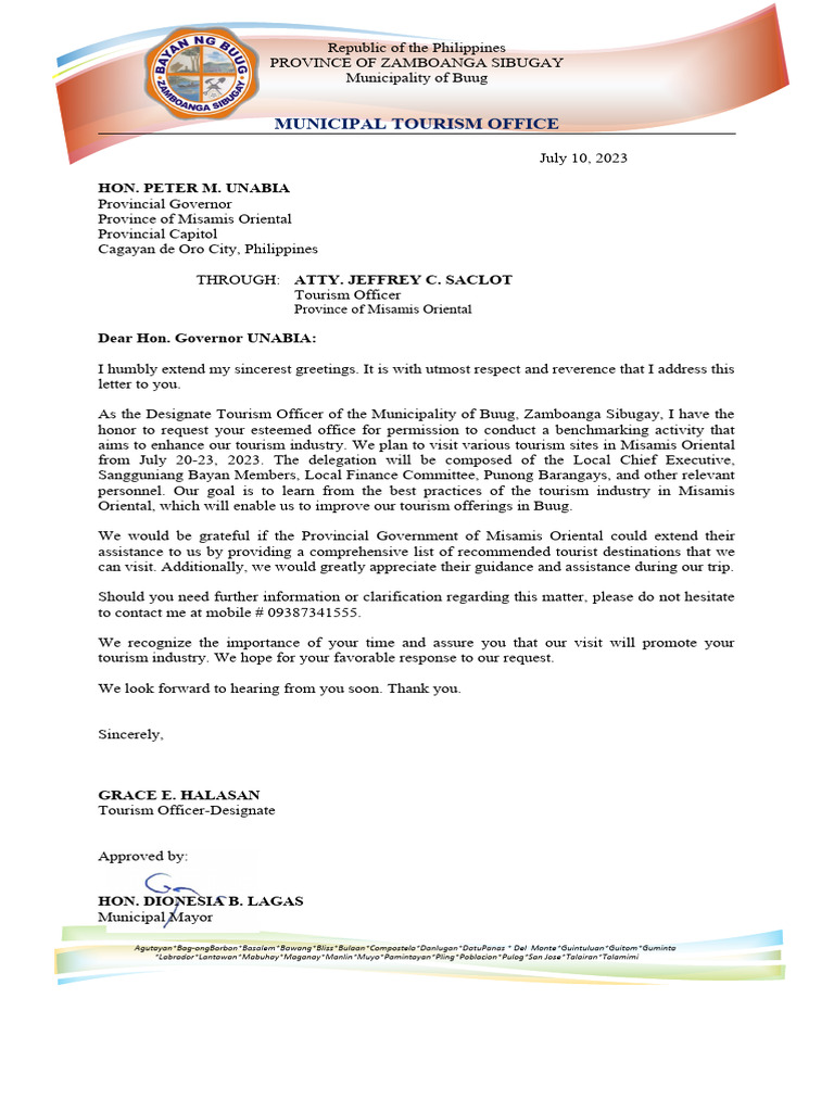 Letter Request For Benchmarking Activity at Misamis Oriental | PDF
