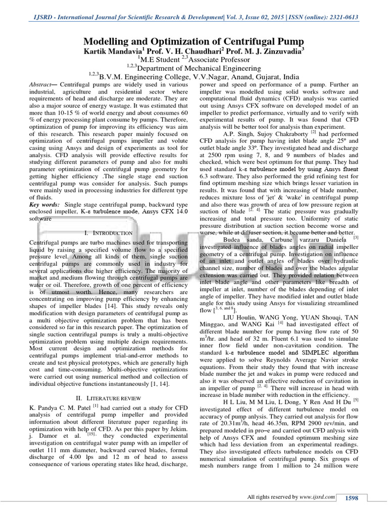Modelling and Optimization of Centrifugal Pump | PDF | Pump | Computational Fluid Dynamics